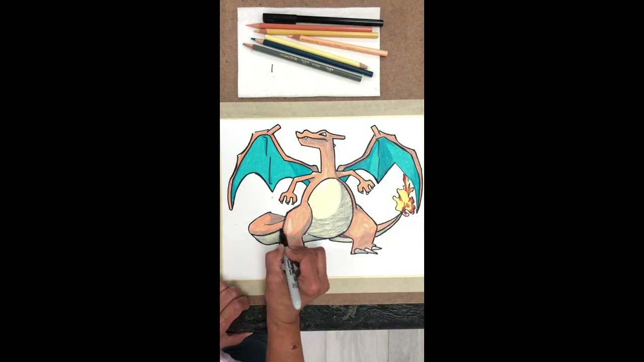 How To Draw Charizard With Colored Pencils - YouTube