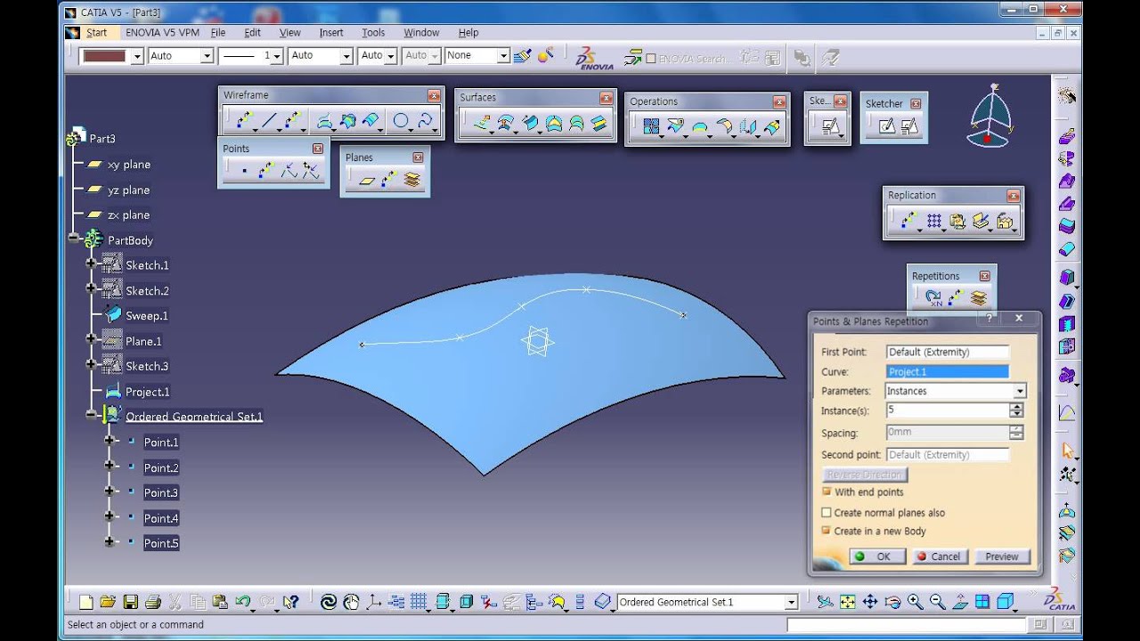 Catia Pattern Along Surface with Normal Direction (곡면 따라서 형상 패턴) - YouTube