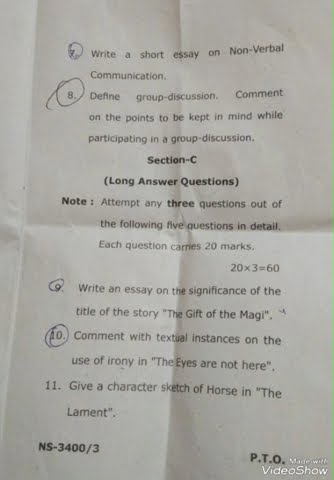 GENERAL ENGLISH BA LLB 3RD SEMESTER QUESTION PAPER DEC 2022/ FEB 2023 ...