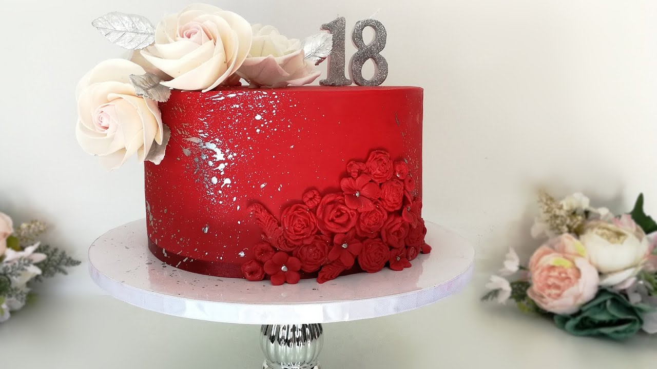 How to make Elegant Red Cake with Flowers - YouTube