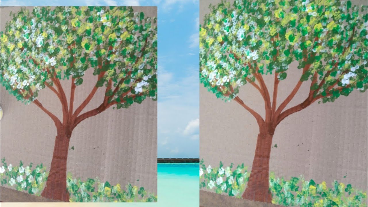 Tree painting with earbuds / painting technique /easy painting - YouTube