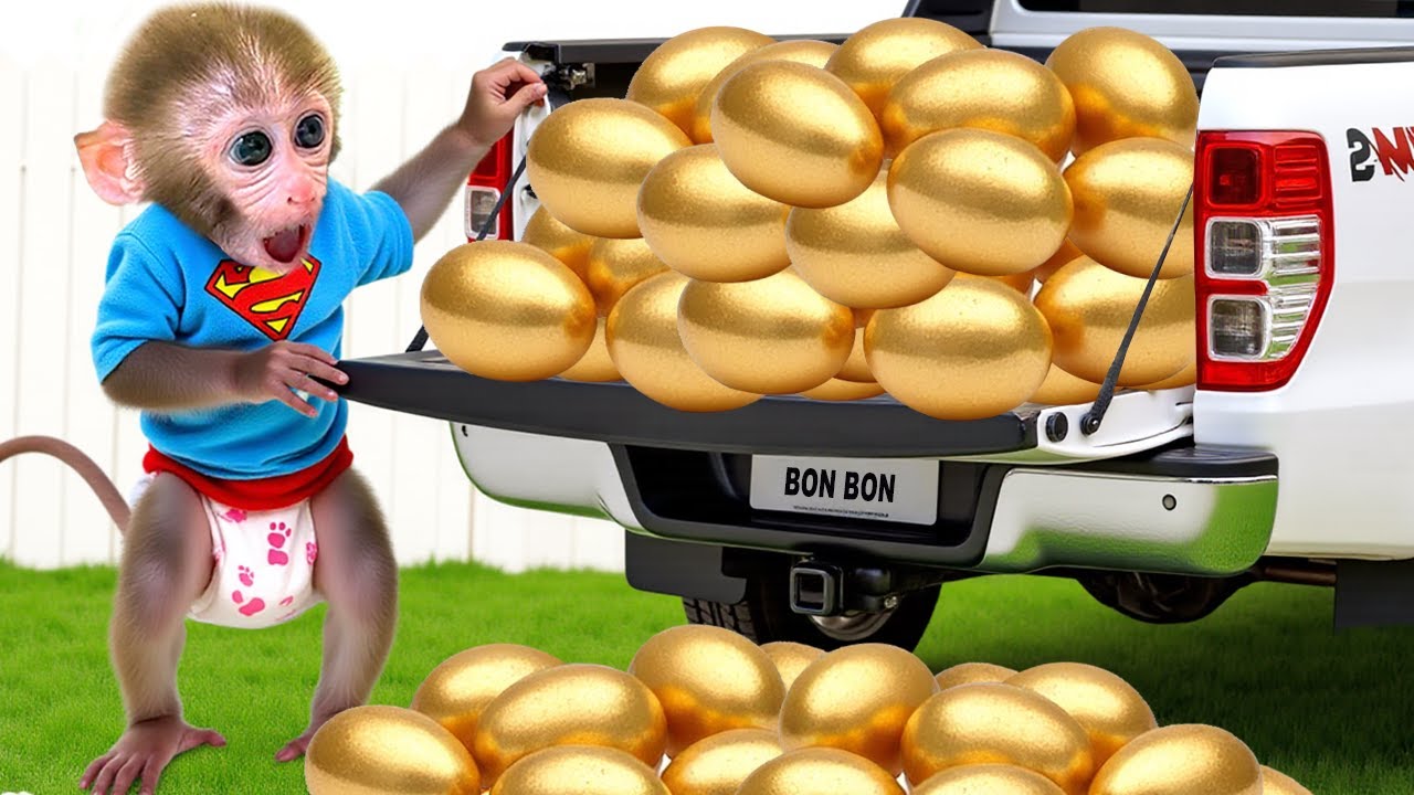 Monkey Baby Bon Bon Transports Giant Surprise Eggs And With Ducklings ...