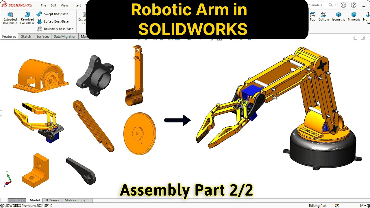 SolidWorks Robotic Arm Assembly Part 2 | Complete Robotic Arm in ...