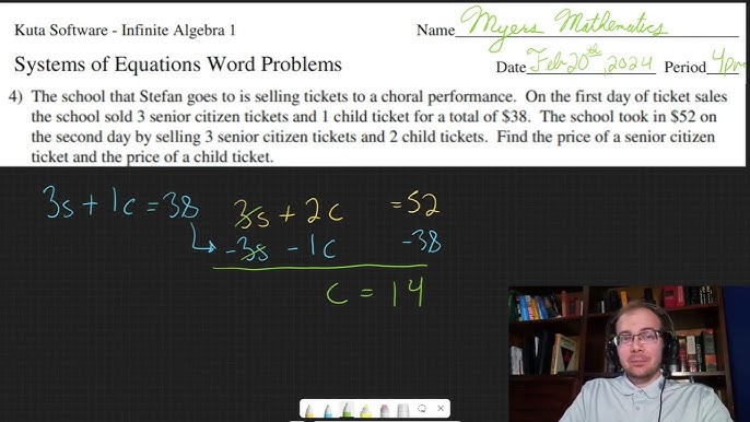 Systems Of Equation Word Problems Worksheet