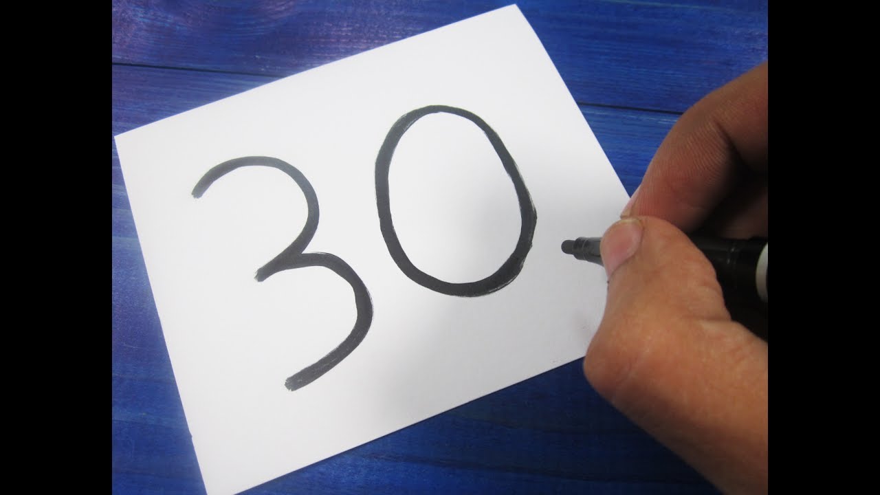 How to turn Number 30 into a Cartoon BUNNY ! Learn drawing art on paper ...