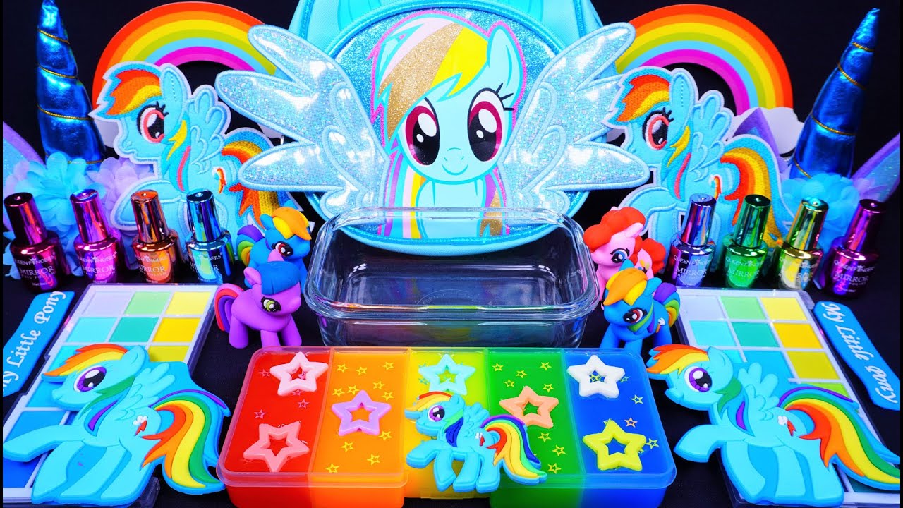 "My Little Pony" Slime. 🌈Rainbow Dash🌈 Mixing Makeup into clear slime ...