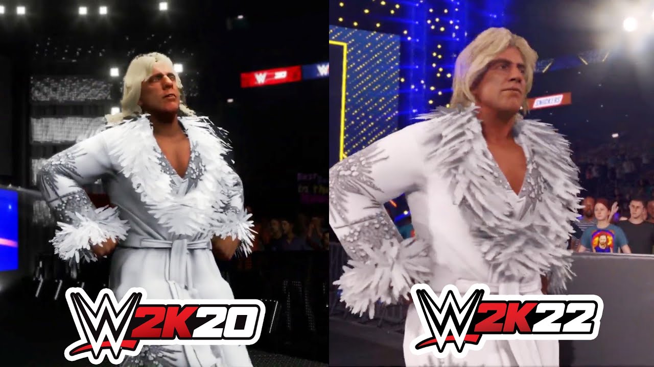 WWE 2k22 vs WWE 2k20 Rick Flair entrance comparison - YouTube