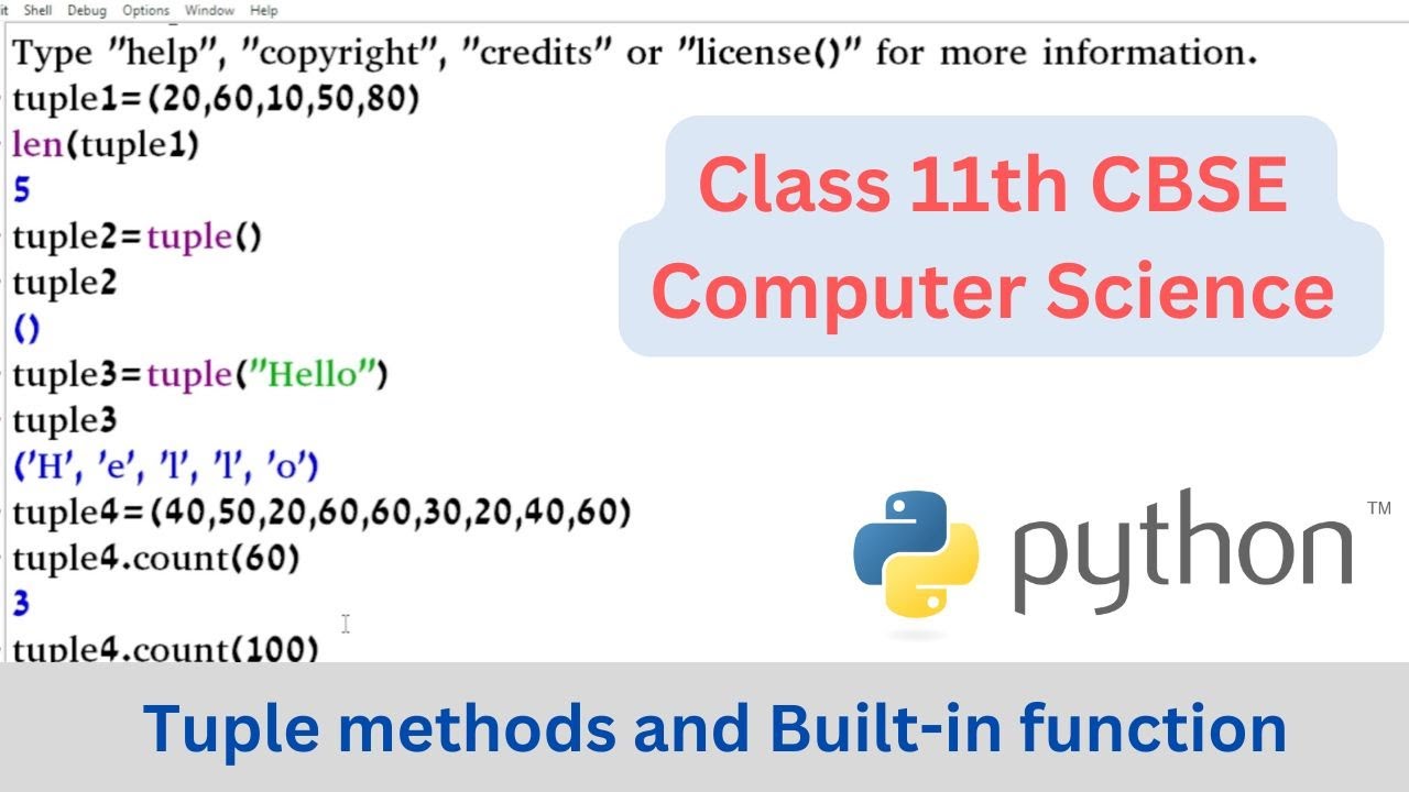 Cs Class 11 Tuple Methods And Built In Function In Python Computer