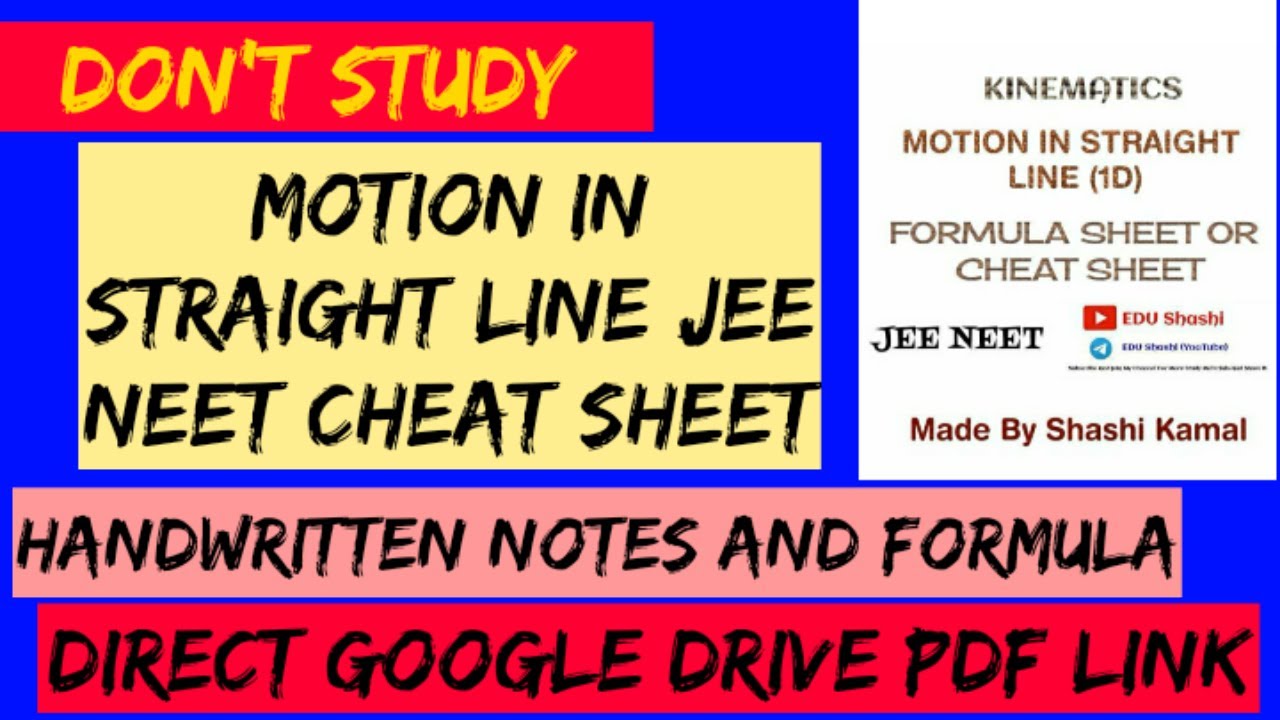 #3 Motion In Straight Line Cheat Sheet By EDU Shashi // Kinematics 1D ...
