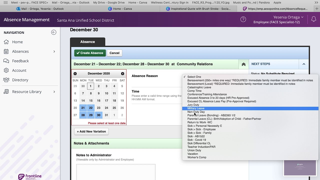 How to create an absence using Frontline - YouTube