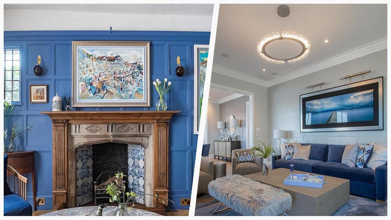 75 All Wall Treatments Blue Living Room Design Ideas You'll Love 🔴 ...
