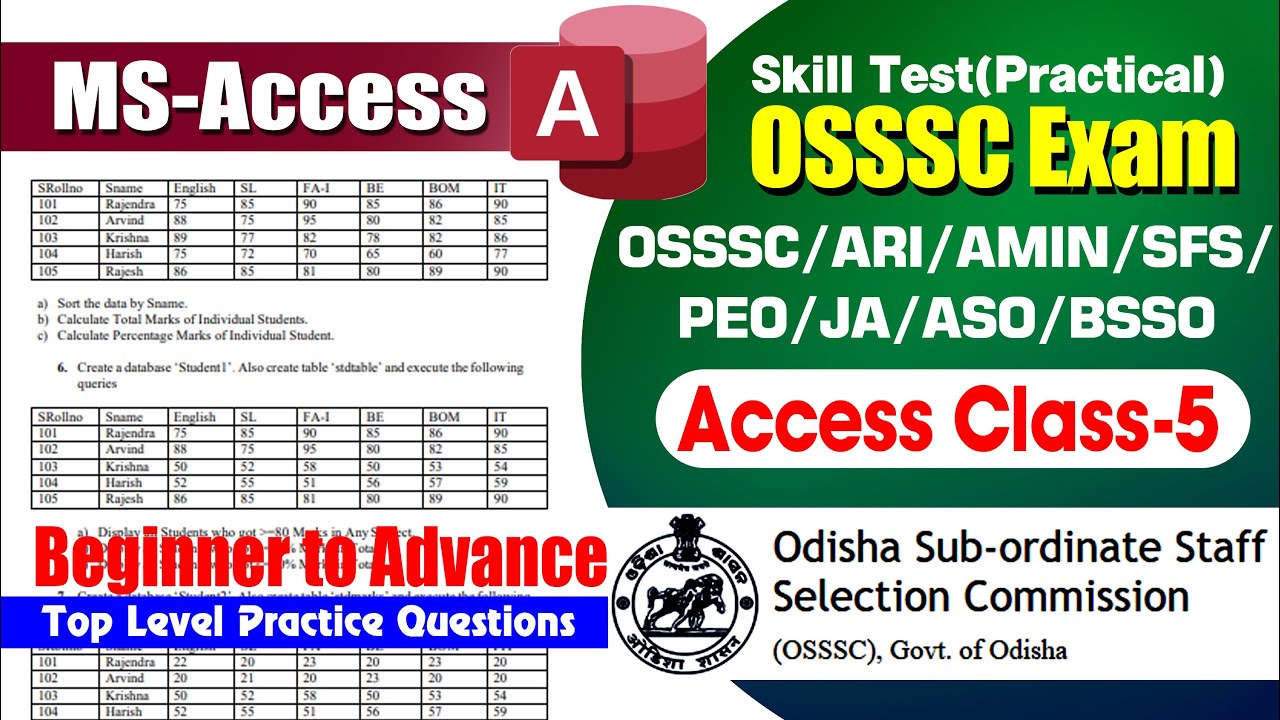MS Access practical question pdf osssc | Computer Skill Test for PEO ...