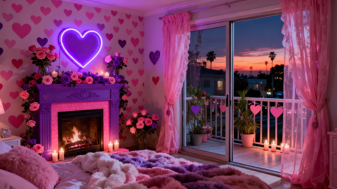 💗💜 Pink & Purple Cozy Valentine’s Ambience 🌙 Deep Healing Sleep Music ...
