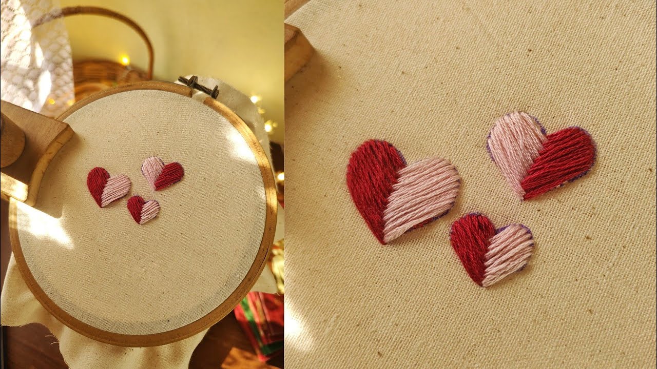 Easy double shade heart embroidery| Beginners embroidery designs ️ ...