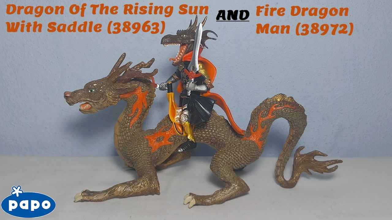 Papo Dragon Of The Rising Sun With Saddle (38963) & Fire Dragon Man ...