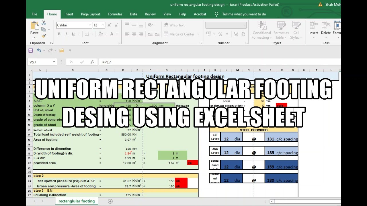 Design of footing using Excel Sheet-2 #Uniform Rectangular footing # ...
