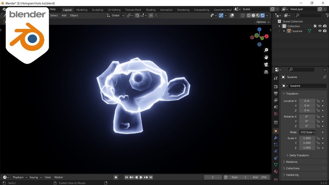 Blender 3D - How To Create a Hologram Style Material - YouTube