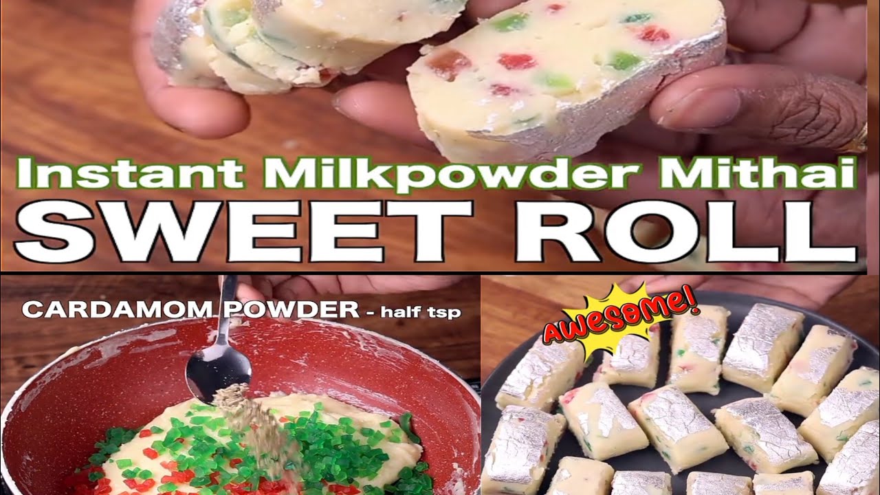 doodh barfi roll mithai recipe🍭🍡 instant ready for milk powder very ...