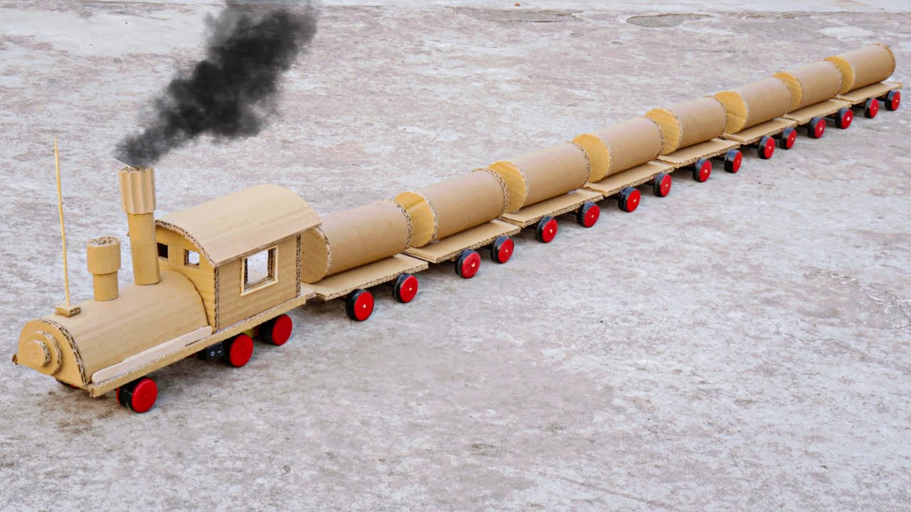 Make an Amazing longest Train with Rails recycling Cardboard - YouTube