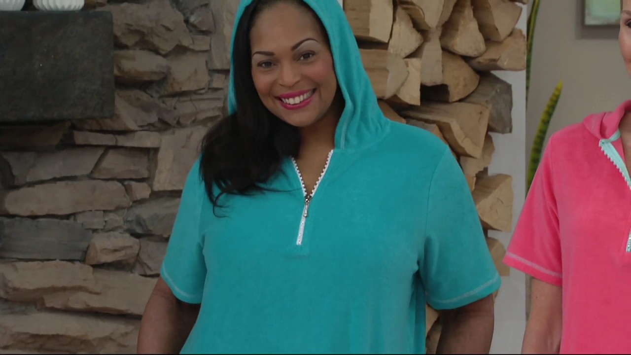 Quacker Factory Beach Hoodie Cover-Up with Rhinestone Half Zip on QVC ...