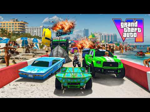 CARA A CARA CON COCHES ALEATORIOS Y EL ÚLTIMO EXPLOTA EN LA PLAYA DE GTA 6!! BRUTAL! - GTA 5 ONLINE