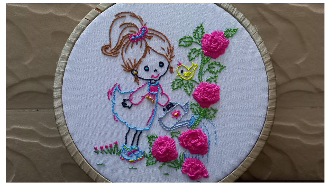 Girl embroidery with flowers / Cast On Stitch - YouTube