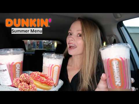 NEW Dunkin' Donuts Summer Menu review | oreo Latte, Fruit Punch Donuts, Munchkins, Rocky Road Latte