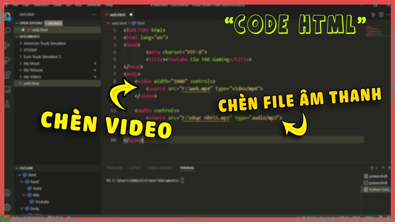 Lập Trình Web Chèn Video Và File Âm Thanh Bằng Code HTML - YouTube