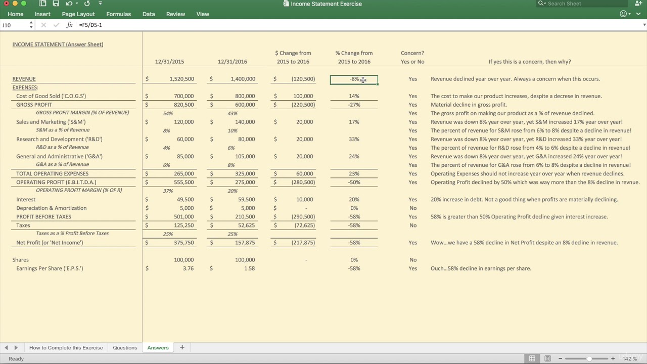 006 Income Statement Analysis Exercise Answers Explanations - YouTube