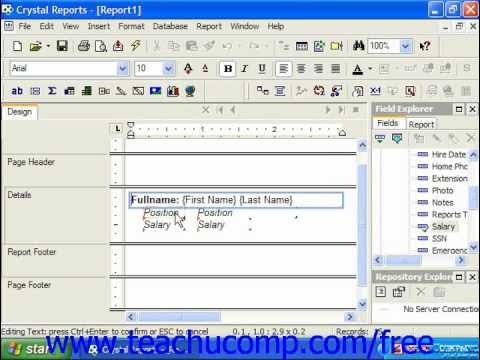 Crystal Reports Tutorial Formatting Part of a Text Object Business Objects Training Lesson 5.6 ...