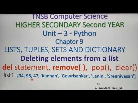 Deleting Elements from a List in Python , Part 6, in Tamil, Chapter 9, Unit 3, A.Jaya Mabel Rani ...