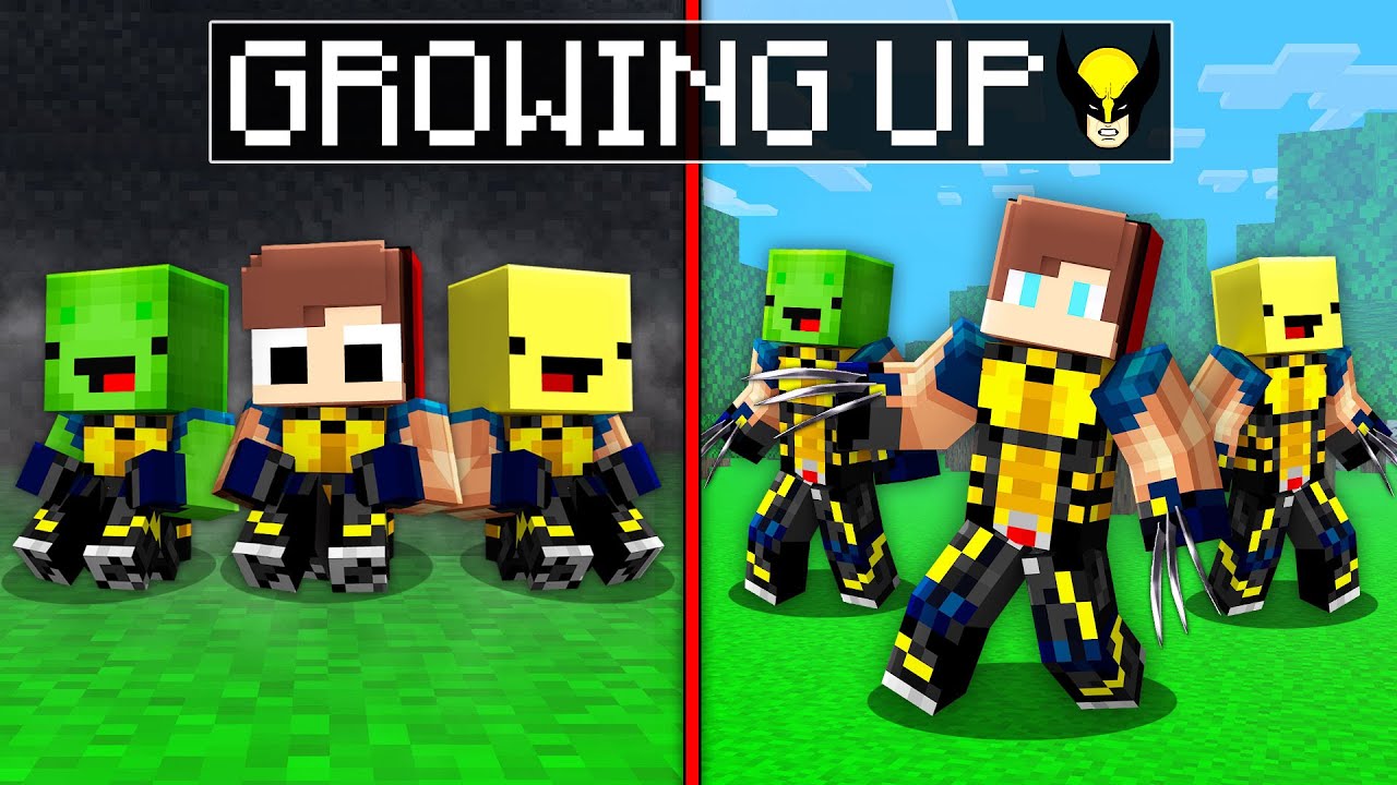 JJ, Mikey and Banana Kid GROW UP as WOLVERINE in Minecraft Maizen ...