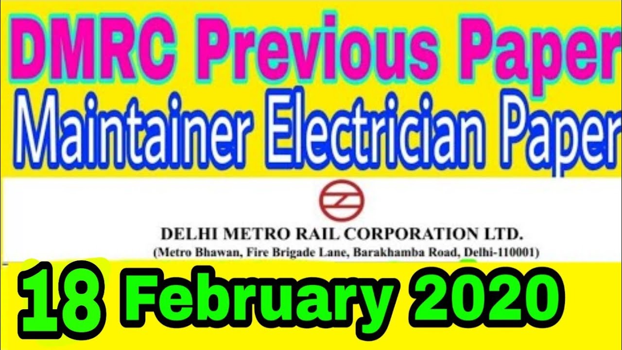 Dmrc maintainer paper 2020|| maintainer electrician dmrc paper 18 ...