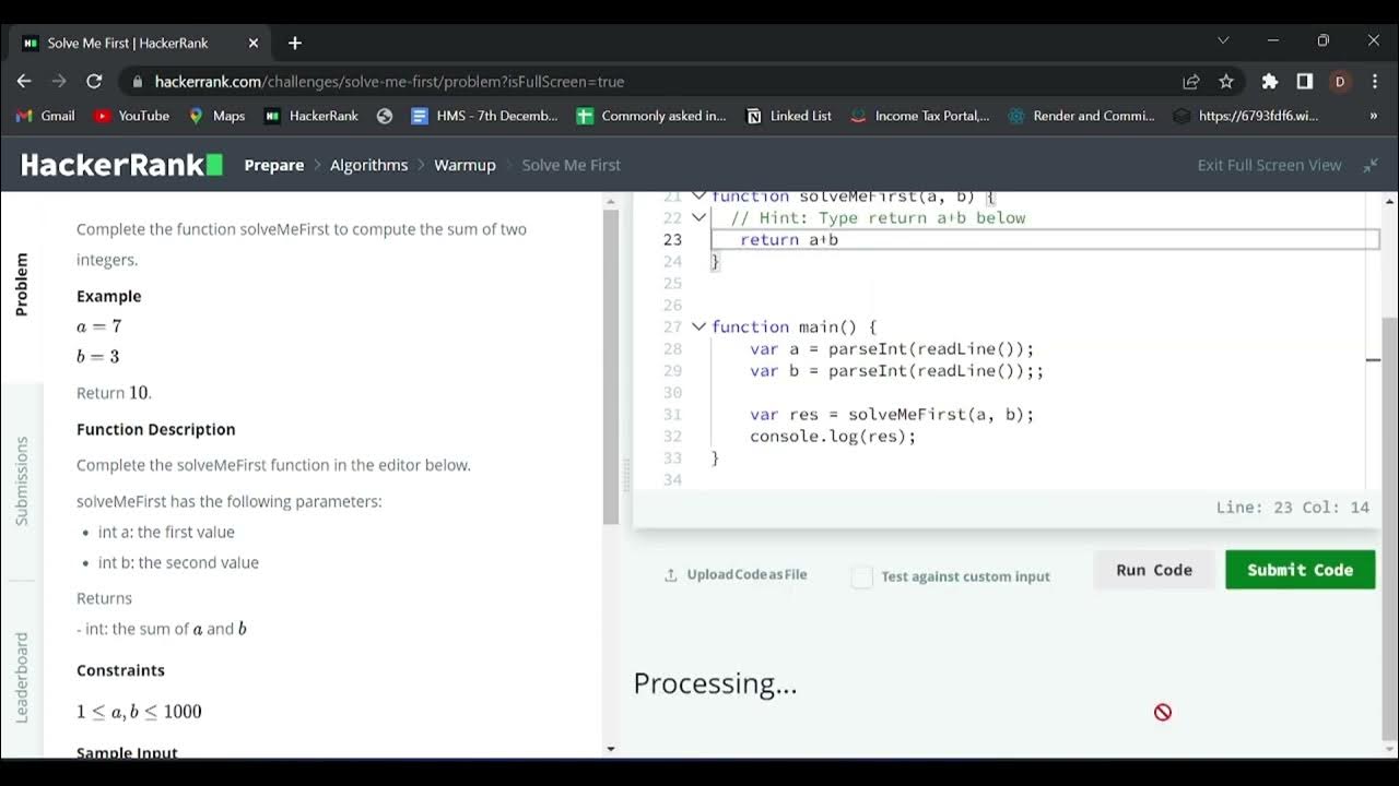Hacker Rank Problem In Javascript Add Two Numbers On Hackerrank Solution Youtube