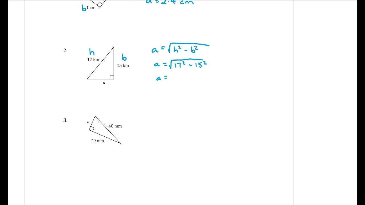 Yr 8 Pythagoras Theorem 2 - Finding a shorter side - YouTube