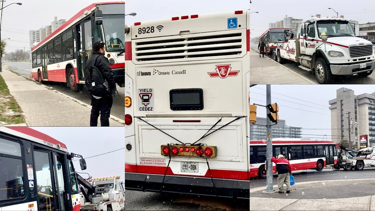😱OMG TTC Nova Bus LFS #8928 Broke down in the snow? ️being towed away ...