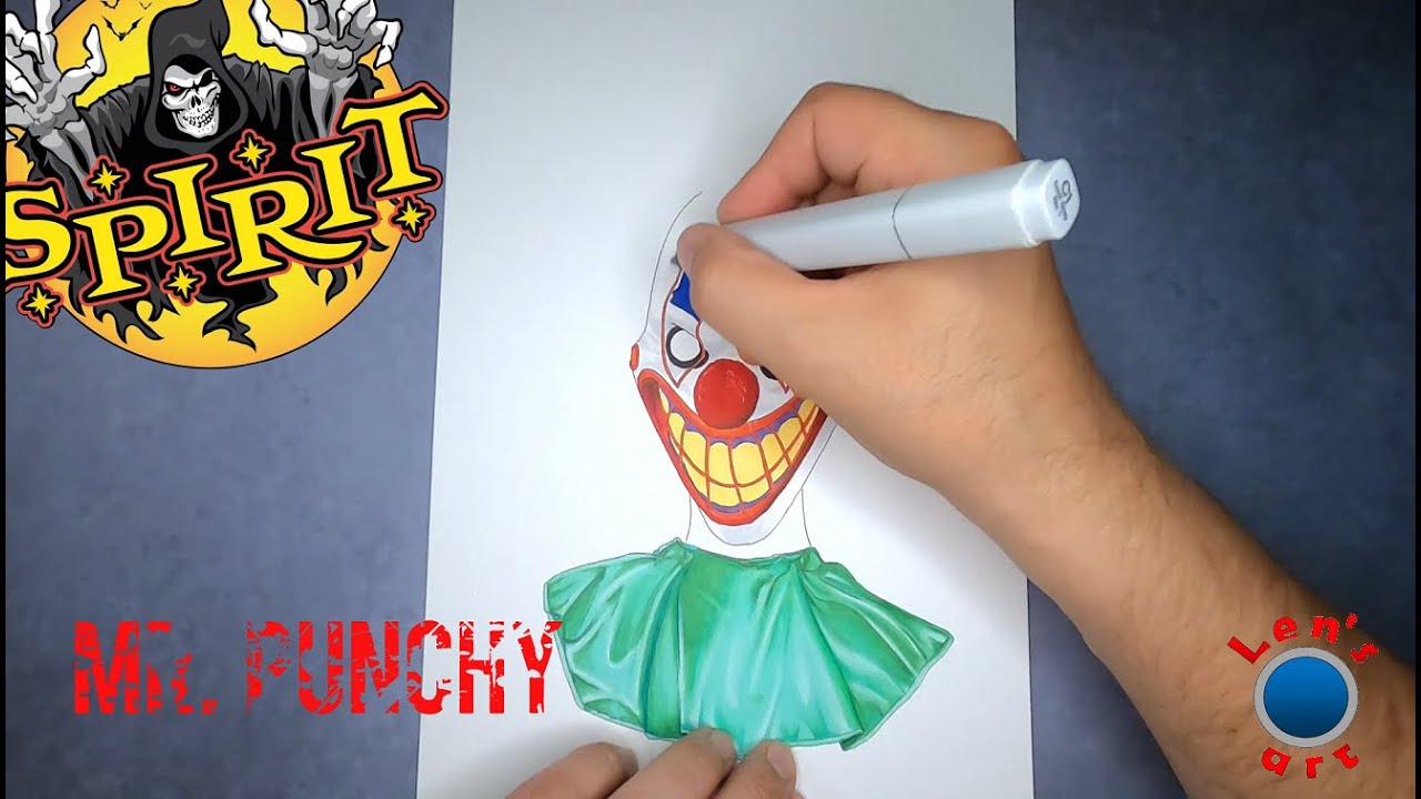 Spirit Halloween's Mr Punchy Bust drawing - YouTube