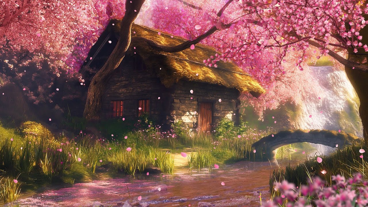 🌸 SPRING AMBIENCE WITH CHERRY BLOSSOMS: Stream Sounds, Spring Day ...