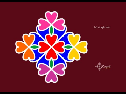 Easy Flower Rangoli Designs 7 dots | Simple flower Kolam Muggulu ...