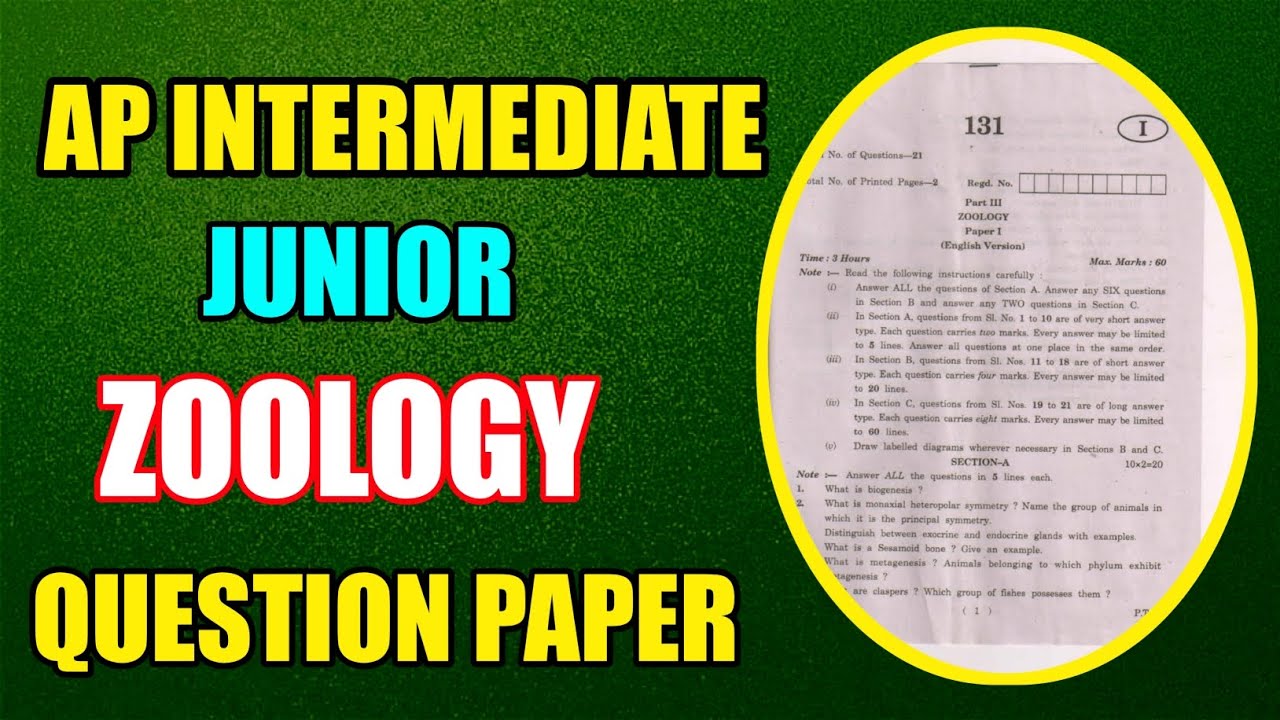 Ap inter 1st year zoology question paper 2023 || inter supplementary ...