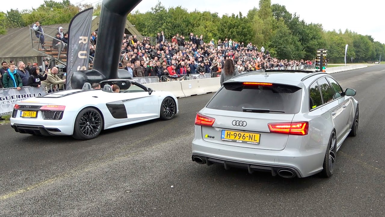 Audi RS6 C7 with DECAT Milltek Exhaust VS. Audi R8 V10 Spyder Capristo ...