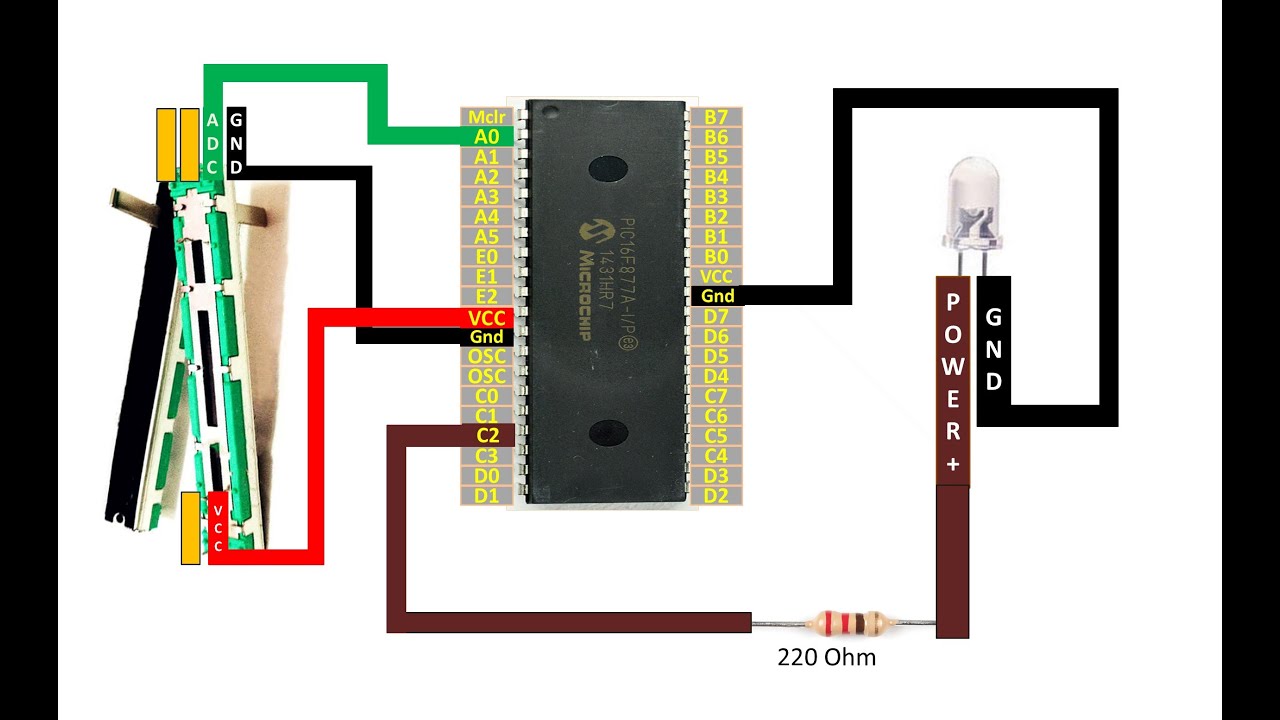 Using Slide Potentiometer To Control Led Brightness Using Pic16f877as Pwm Youtube