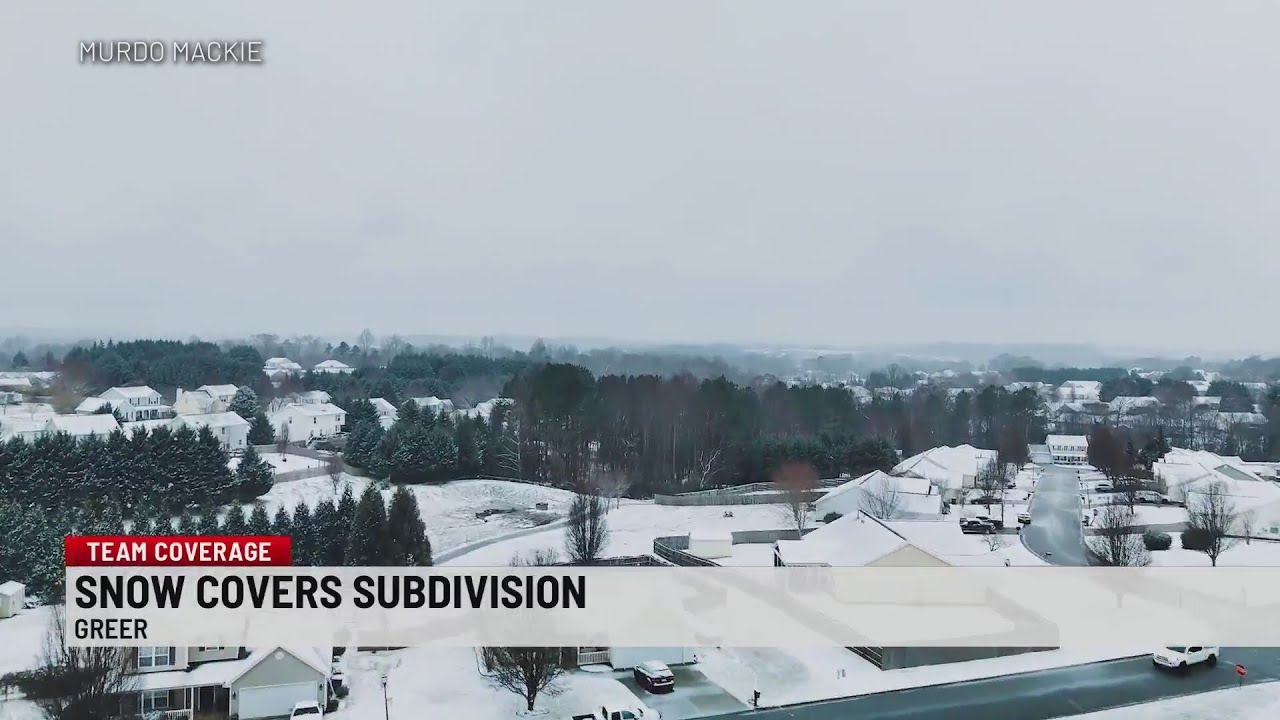 Drone video shows snowfall in Greer - YouTube