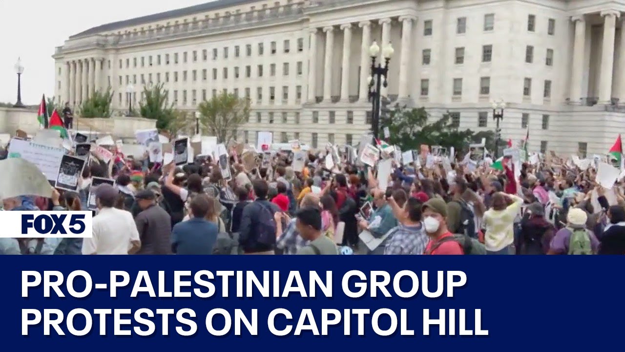 Large group of pro-Palestinian protesters demonstrate inside Cannon ...