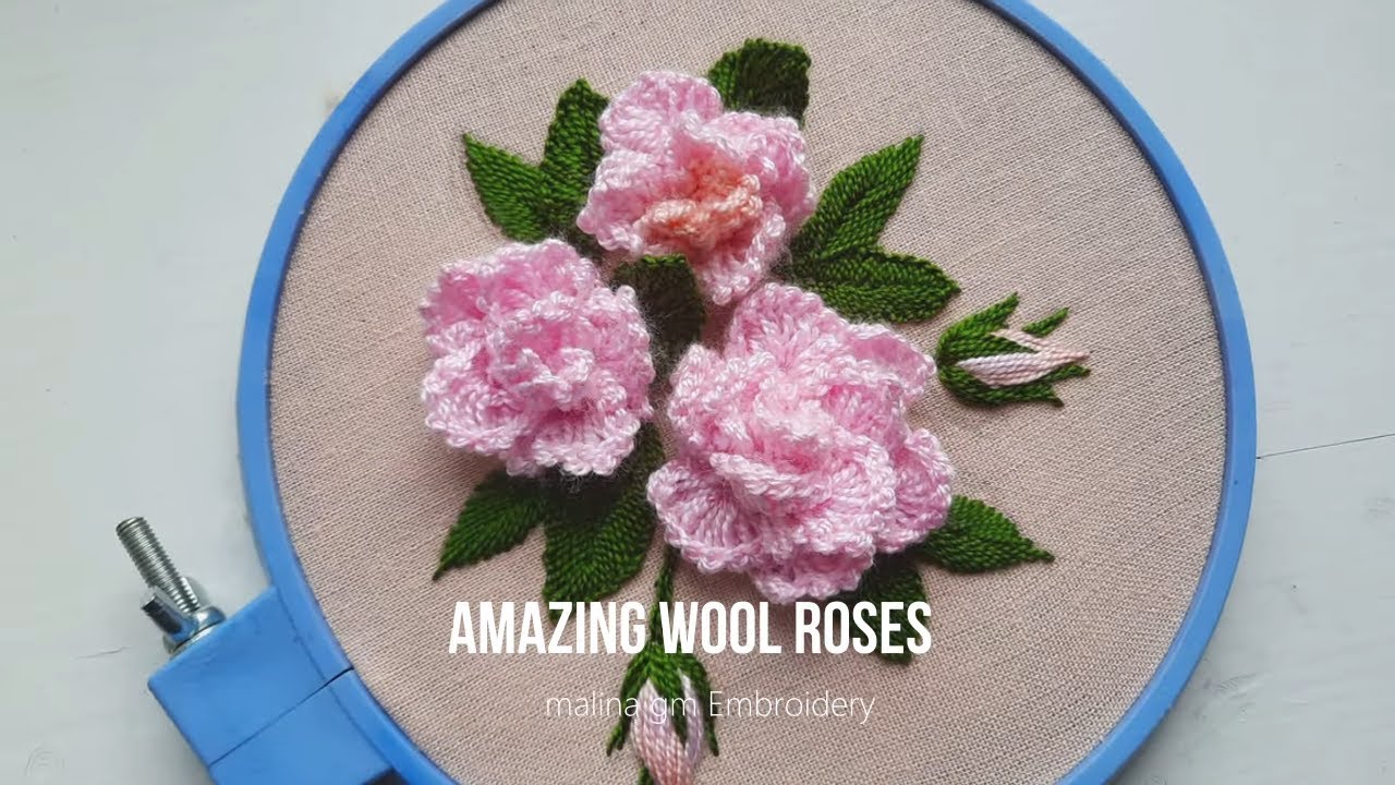 Amazing Trick 3D Embroidery Woolen ROSE Flower - Hand Embroidery Leaves ...