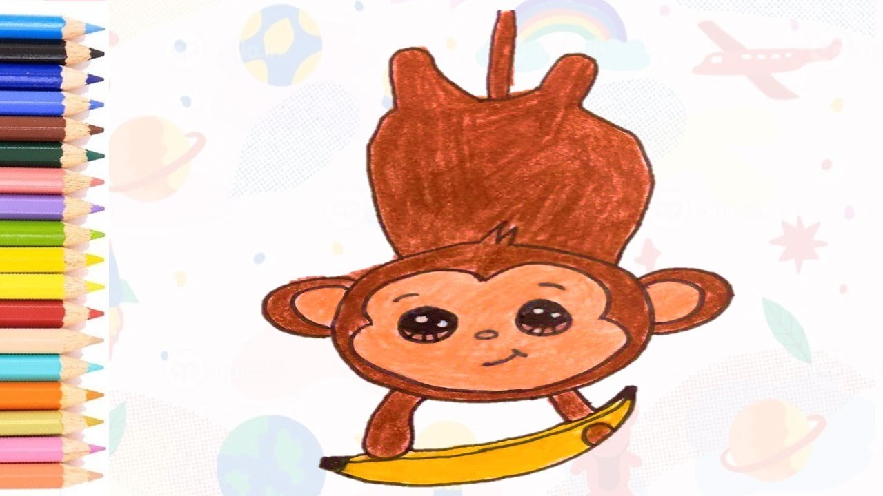 How to draw monkey and banana | monkey drawing | monkey drawing colour ...