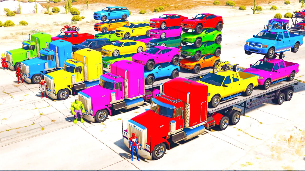 Flatbed Trailer Sports Cars Transportation with Truck | Tricycle on ...