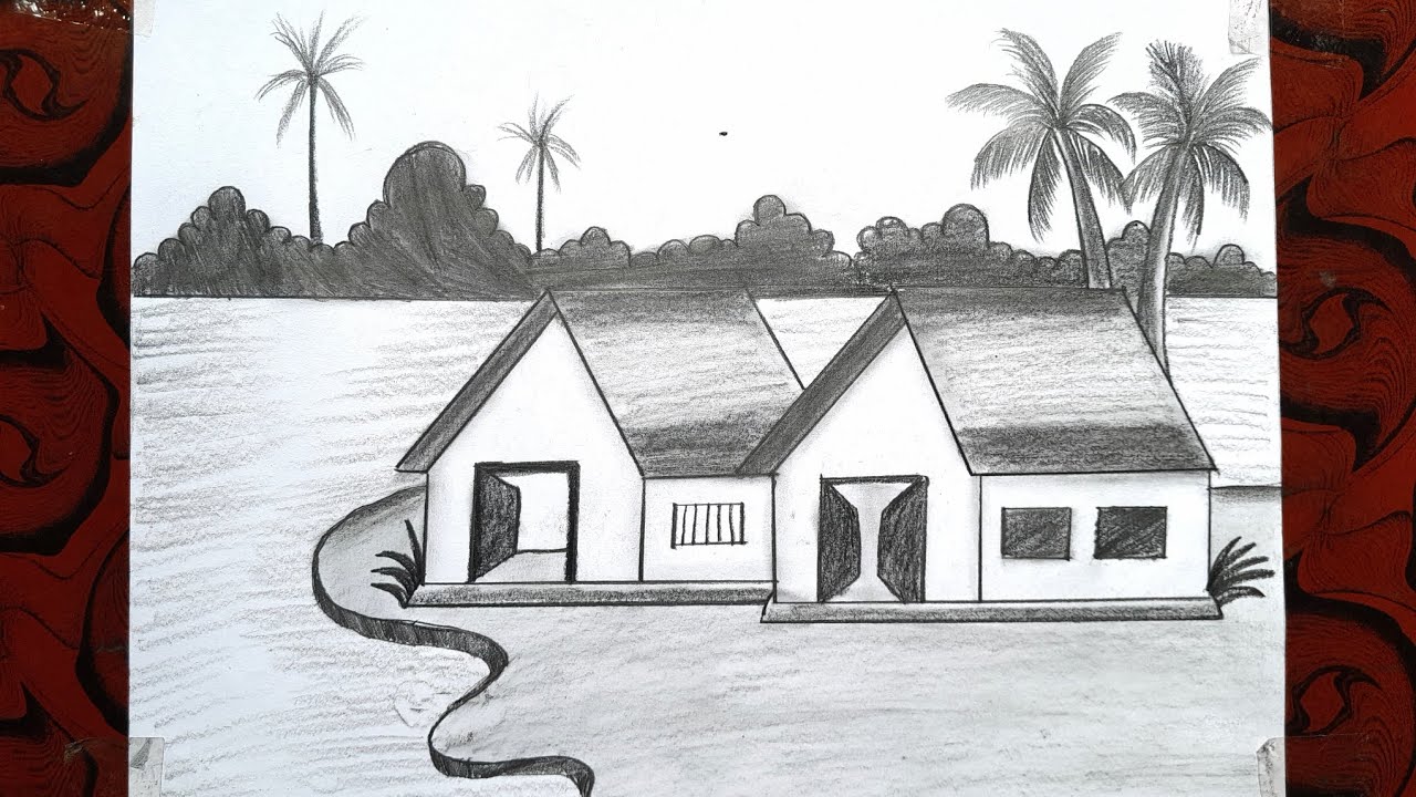 Beautiful Nature Scenery Drawing | Natural Scenery Drawing | Drawing ...