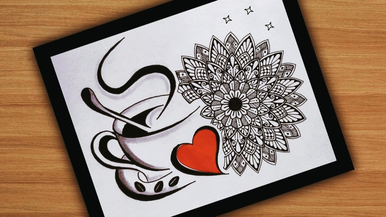 coffee cup drawing with mandalaart|cup ot coffee pencil drawing|mandala ...