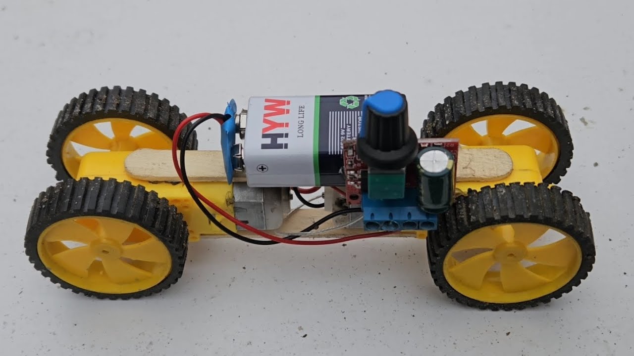 How To Make A 4 By 4 Gear Motor Car With 9volt Battery - YouTube
